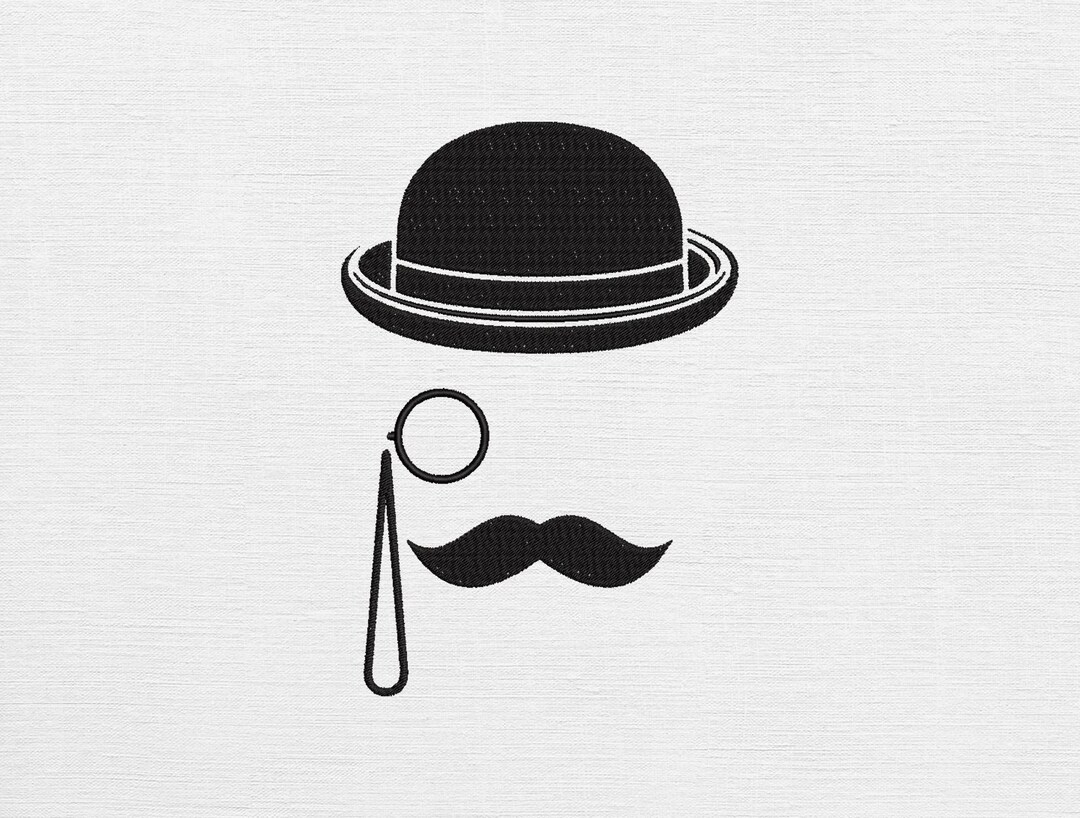 Gentlemans Hat Mustache and Monocle Embroidery Design - Machine ...