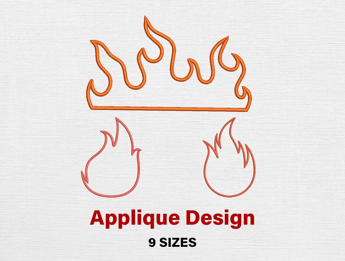 Flame Embroidery Design With Applique Deasign 2-in-1 Pattern (instant ...