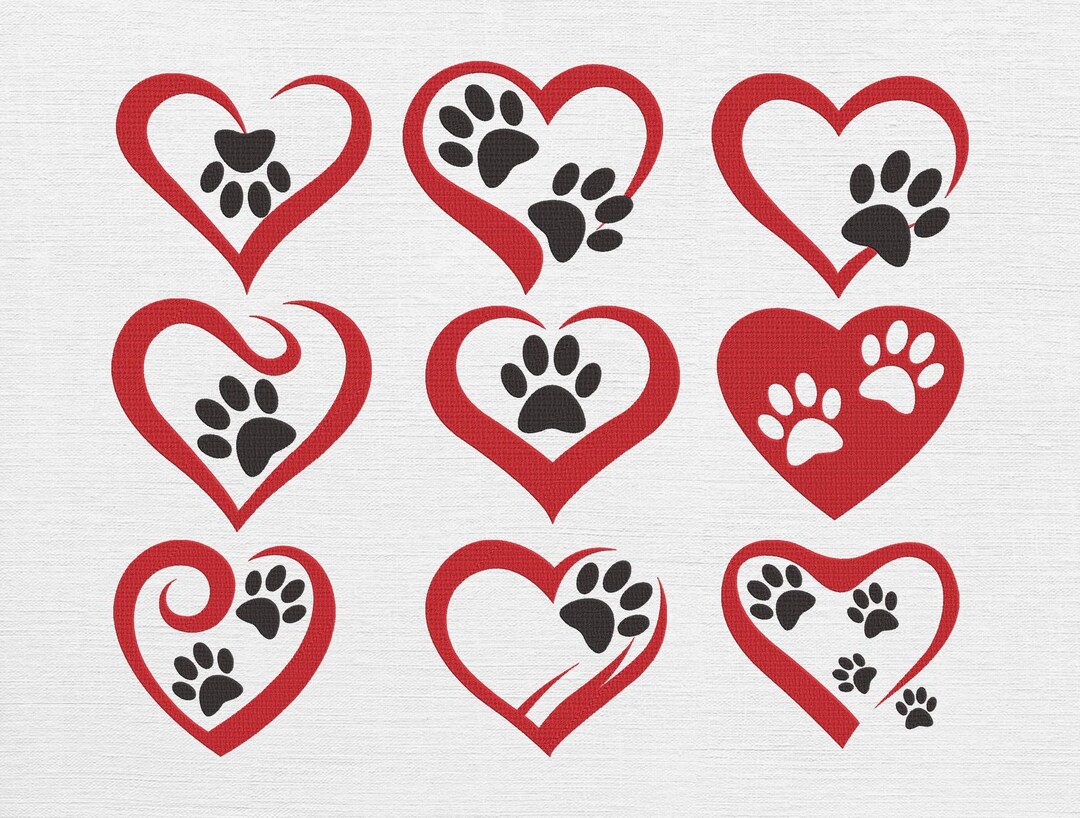 Paw Print Heart Embroidery Designs: Animal Paw Pattern (6 Sizes ...