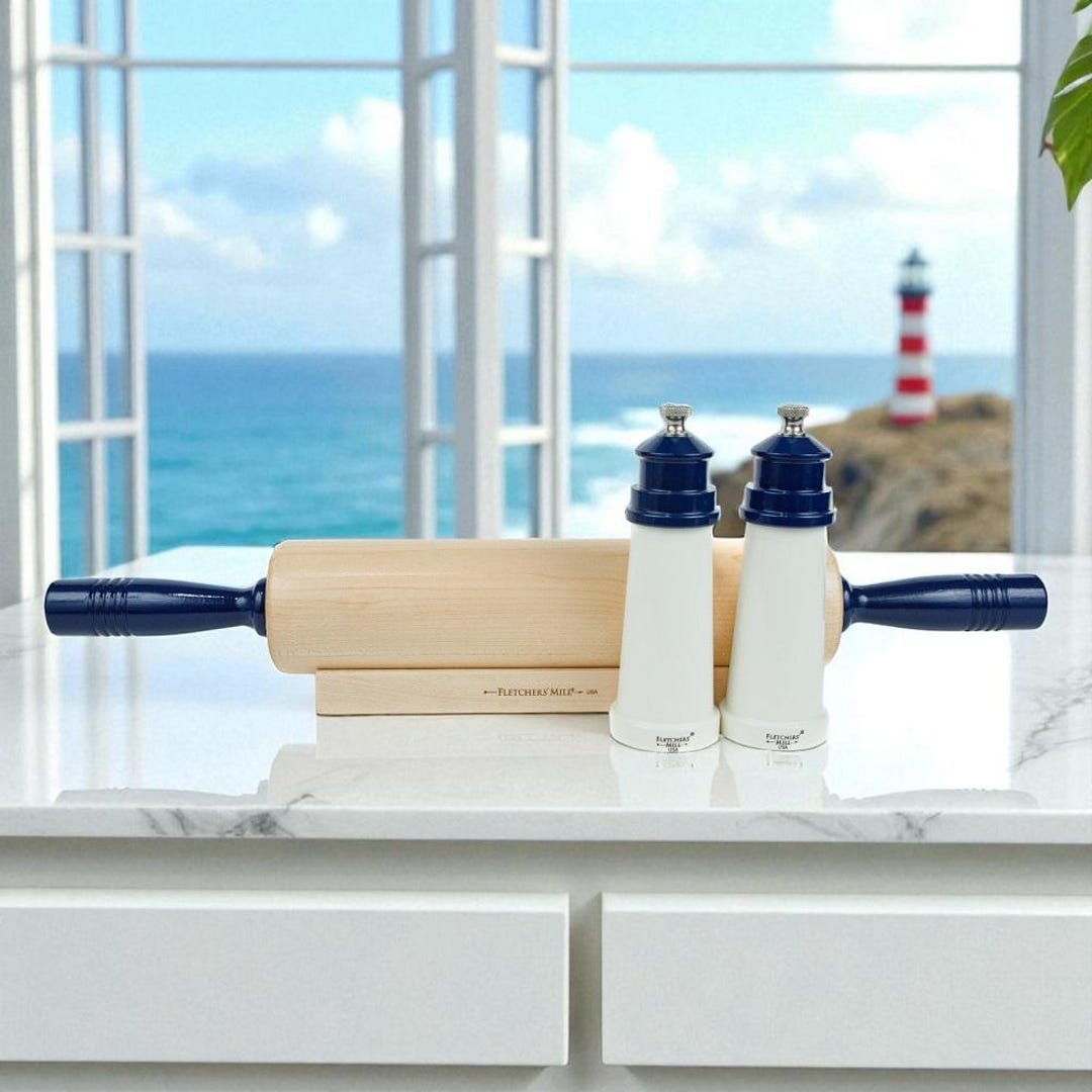 Lighthouse Salt & Pepper Grinder Set With Rolling Pin - Cobalt Blue ...
