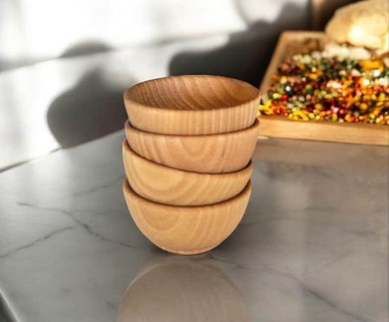 Set of 4 Mini Wood Pinch Bowls: Fletcher's Mill Condiment Cups - Etsy
