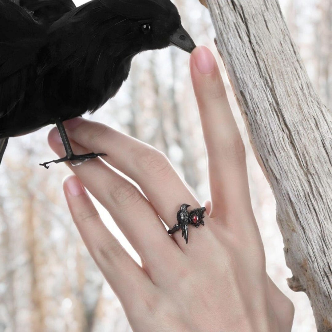 Black Raven Gothic Ring – Gothic Horror Ring With Cubic Zirconia, Black ...