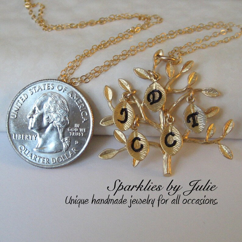 GOLD Family Tree Necklace Gold Plated Tree Pendant, Hand Stamped ...