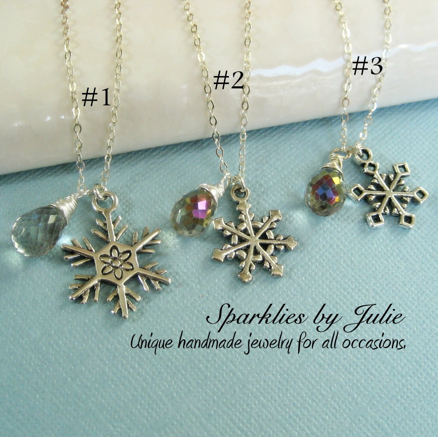 Snowflake Drop Necklaces Choose From 6 Silver Snowflake | Etsy