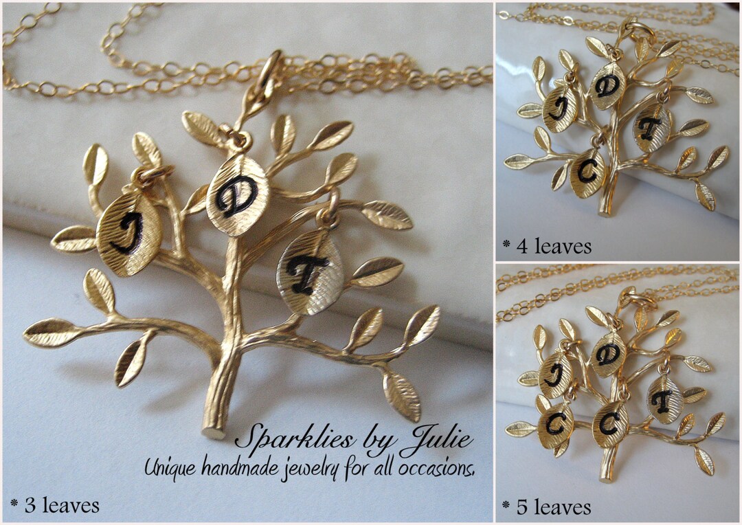 GOLD Family Tree Necklace Gold Plated Tree Pendant, Hand Stamped ...