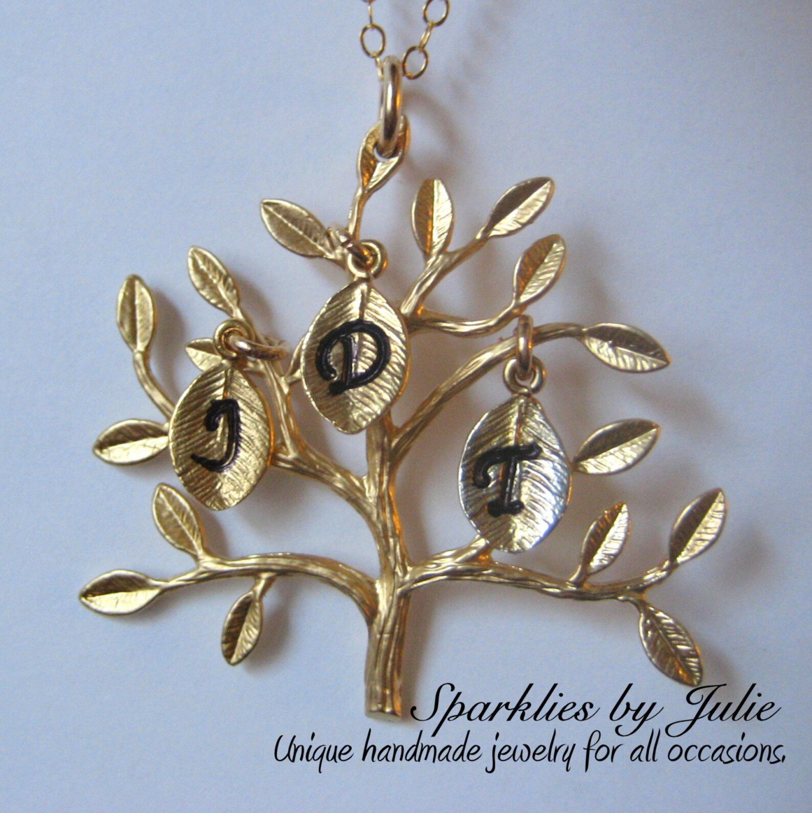 GOLD Family Tree Necklace Gold Plated Tree Pendant, Hand Stamped ...