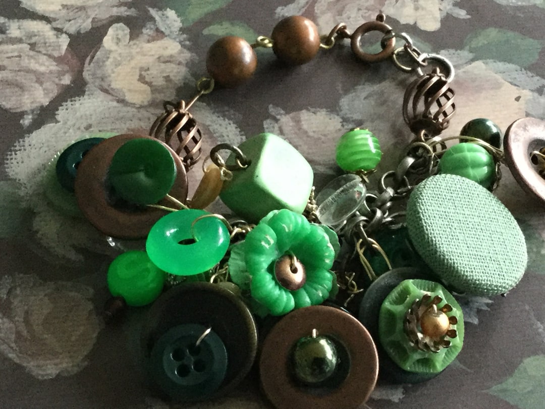 Vintage Upcycled Buttons Copper Assemblage Bracelet ,mixed Media ...