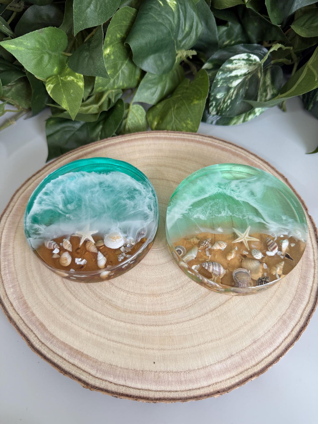 Beach Seashell Resin Coasters: Handmade Ocean Wave Coastal Decor - Etsy