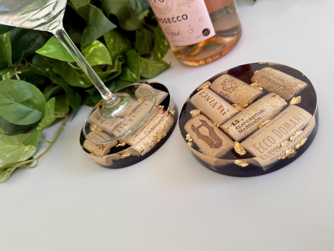 Wine Cork Coasters: Resin With Gold Flakes. Handmade - Etsy