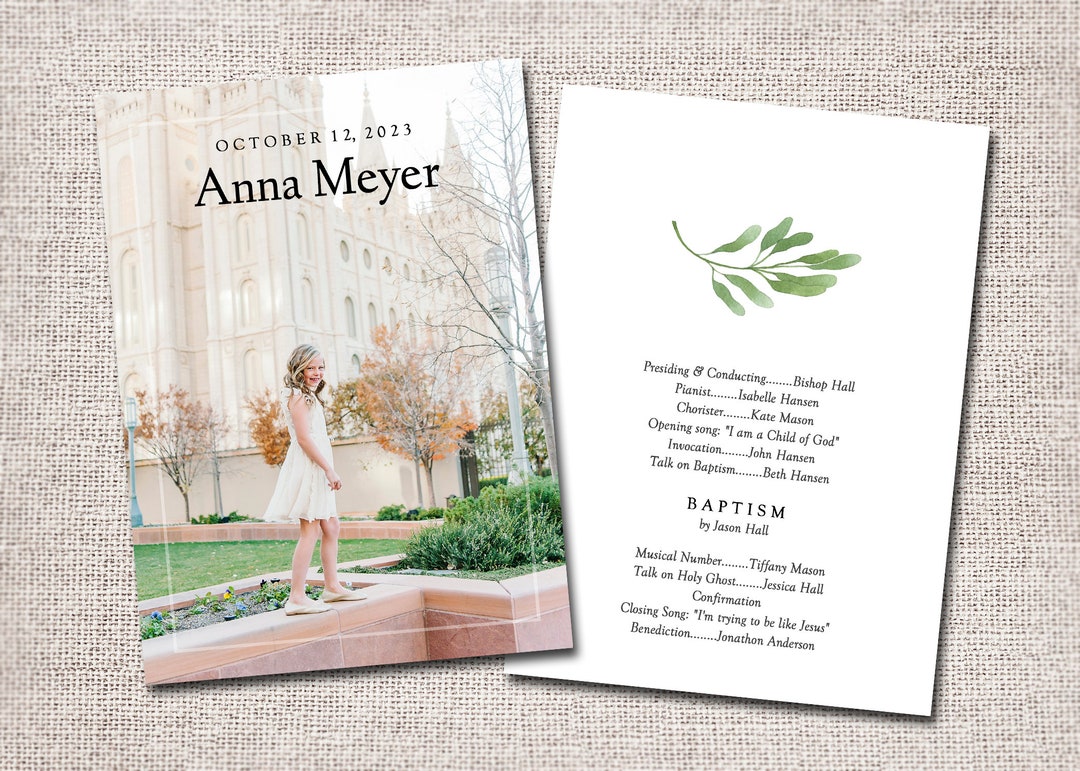 LDS Girl Baptism Program | Digital Program With Photo - Anne - Etsy