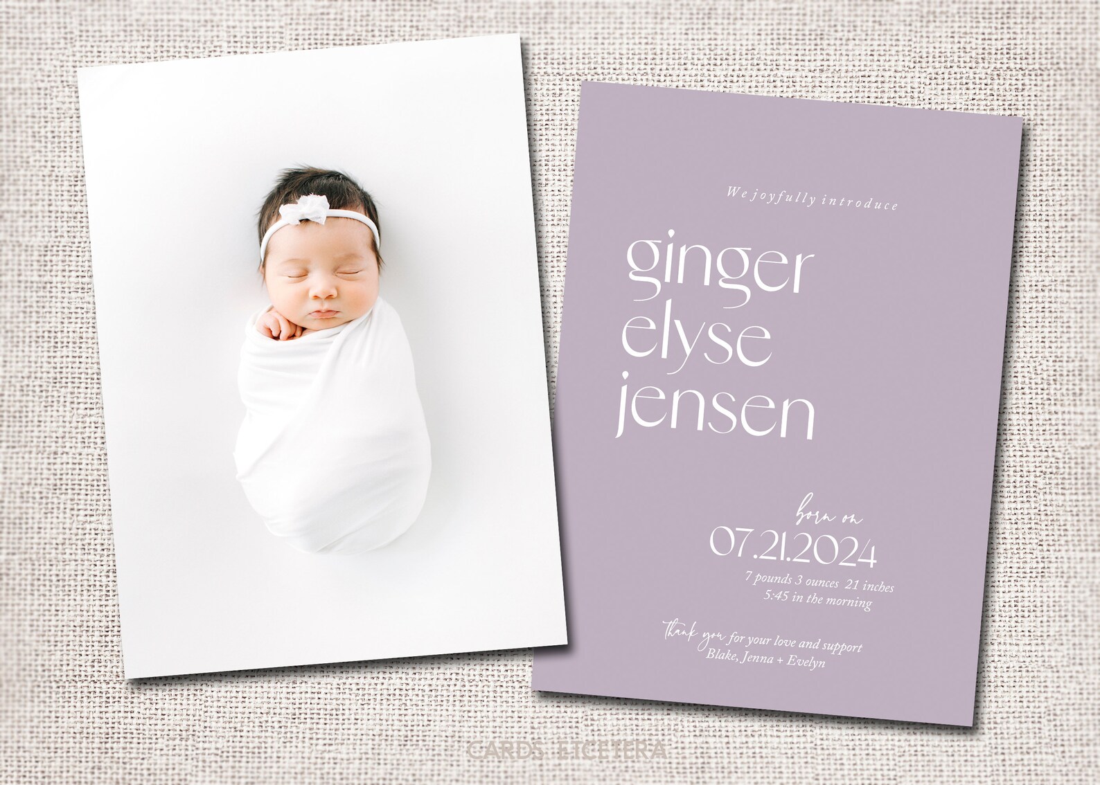 Birth Announcement Card With Photo | Custom, Modern Baby Boy, Baby Girl ...