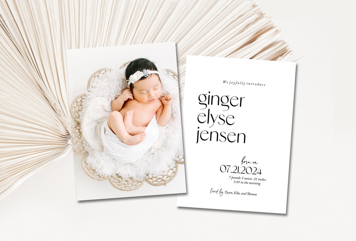 Birth Announcement Card With Photo | Custom, Modern Baby Boy, Baby Girl ...