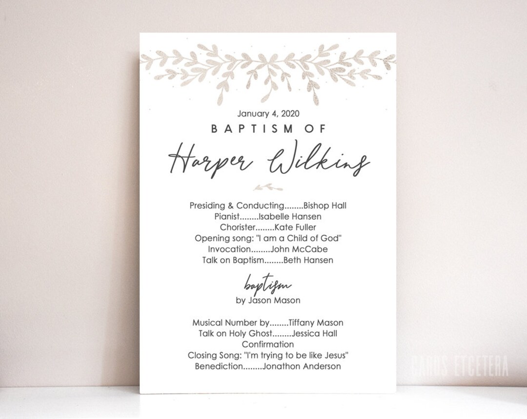 Baptism Program, Girl Baptism Program, Boy Baptism Program, LDS Baptism ...