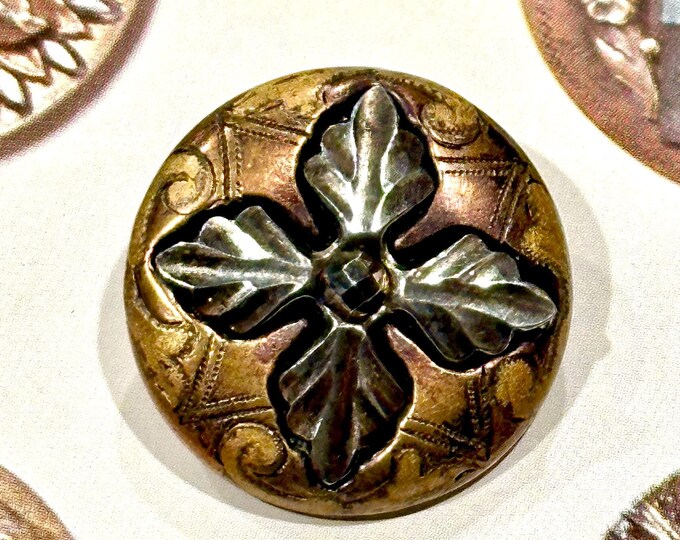 Antique Victorian Era Button - Tinted Brass Base With Inset Figural Cut ...