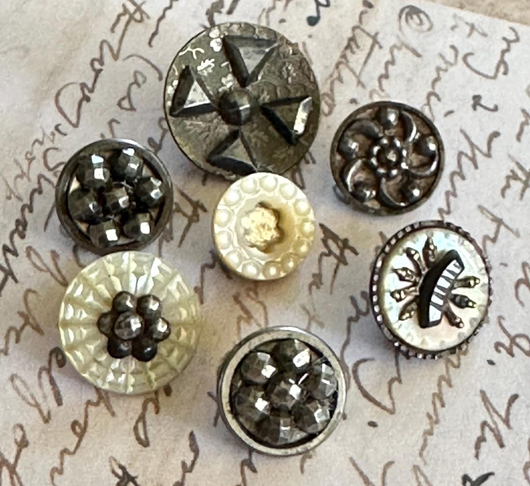 Group of 7 Antique Victorian Era Button - Steel, Brass, Mother of Pearl ...