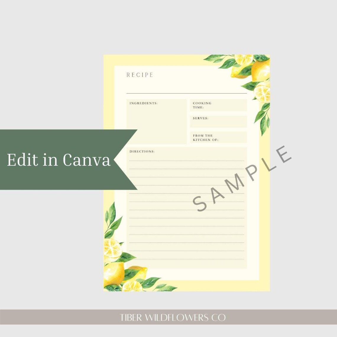 Lemon Recipe Card Template | Editable and Printable | A4/US Letter ...
