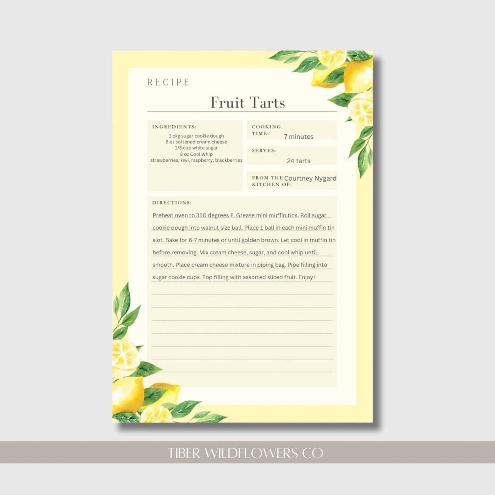 Lemon Recipe Card Template | Editable and Printable | A4/US Letter ...