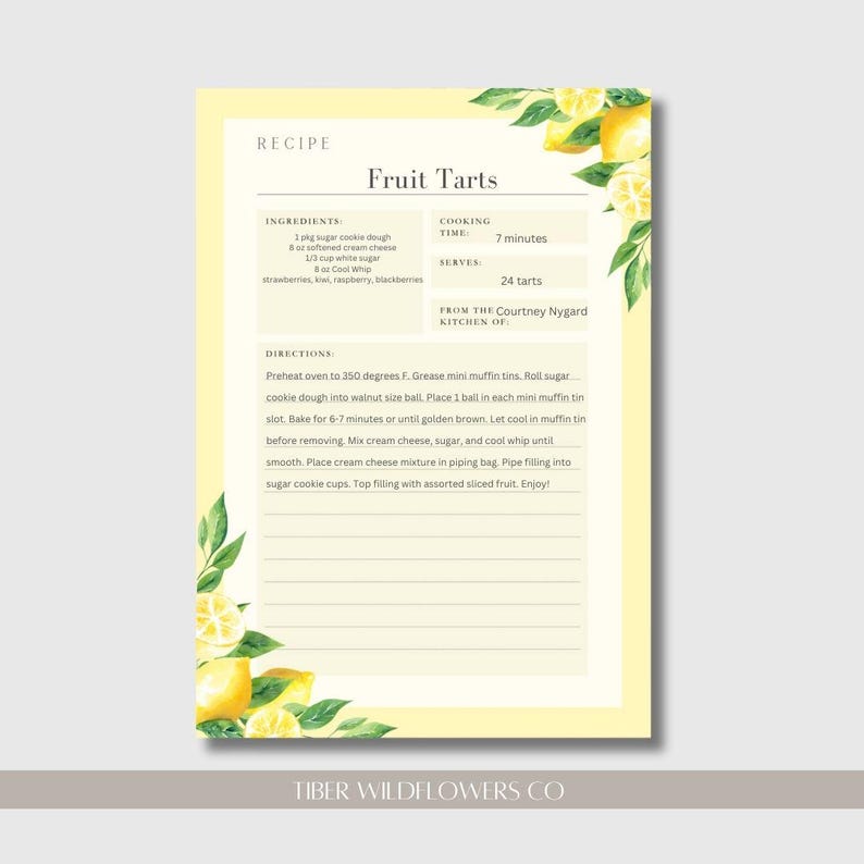 Lemon Recipe Card Template | Editable and Printable | A4/US Letter ...