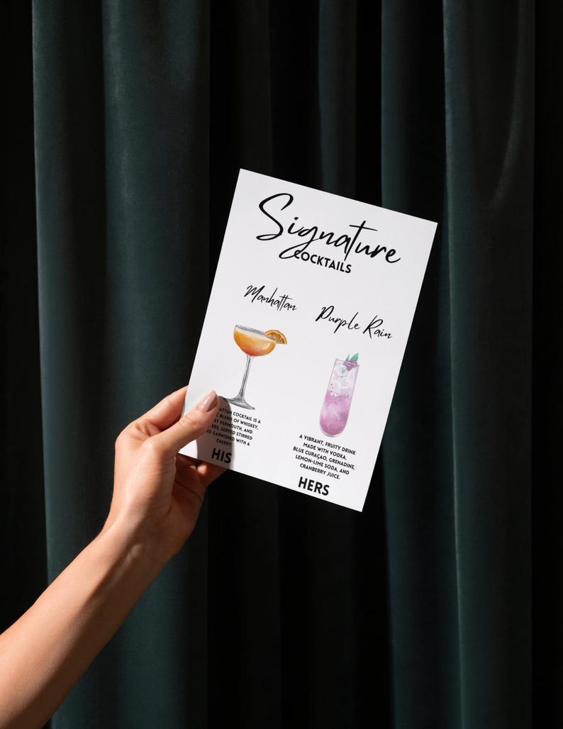 Wedding Party Bar Menu Template for His and Hers Cocktails Drinks - Etsy