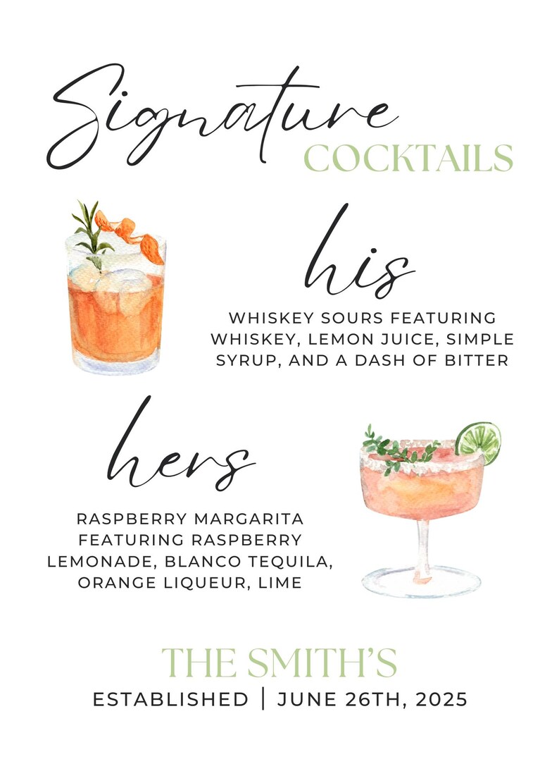Editable and Printable Signature Drink Cocktail Bar Menu, Wedding Event ...