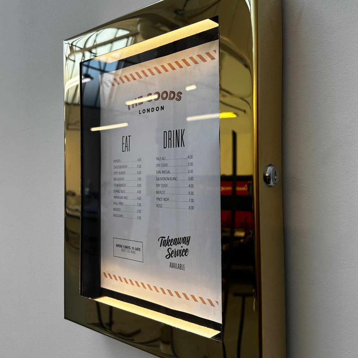 The Aldwych - Lockable Brass Menu Case (illuminated, Non Illuminated ...