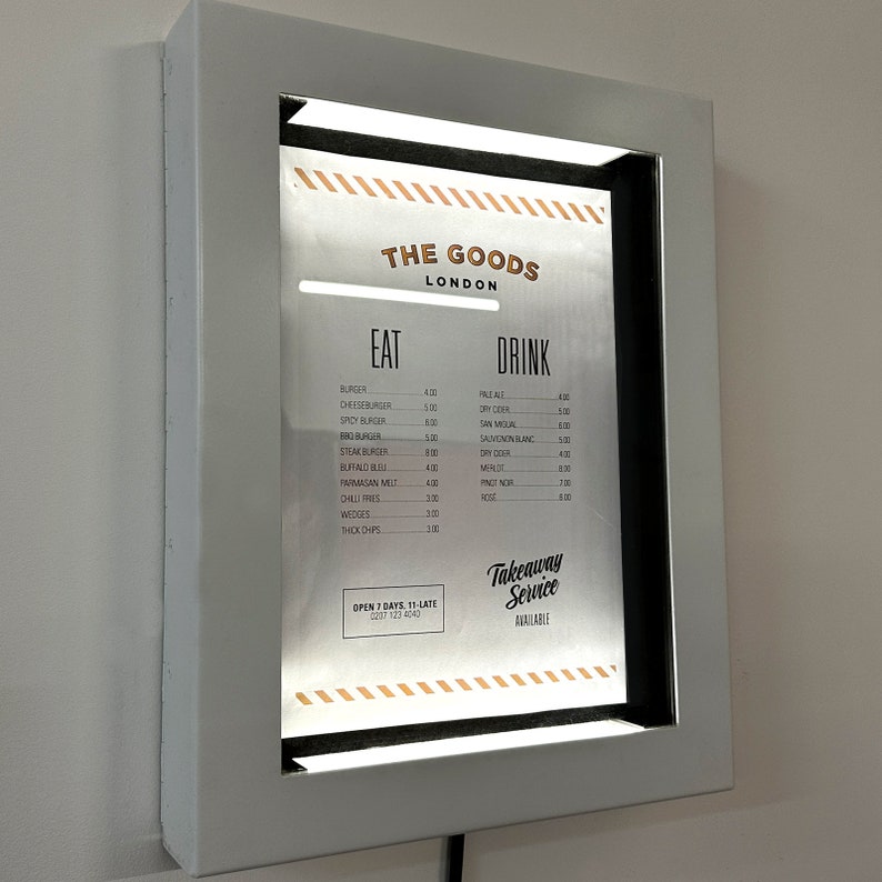 White Lockable Illuminated Menu Case. for Cafés, Restaurants, Hotels ...