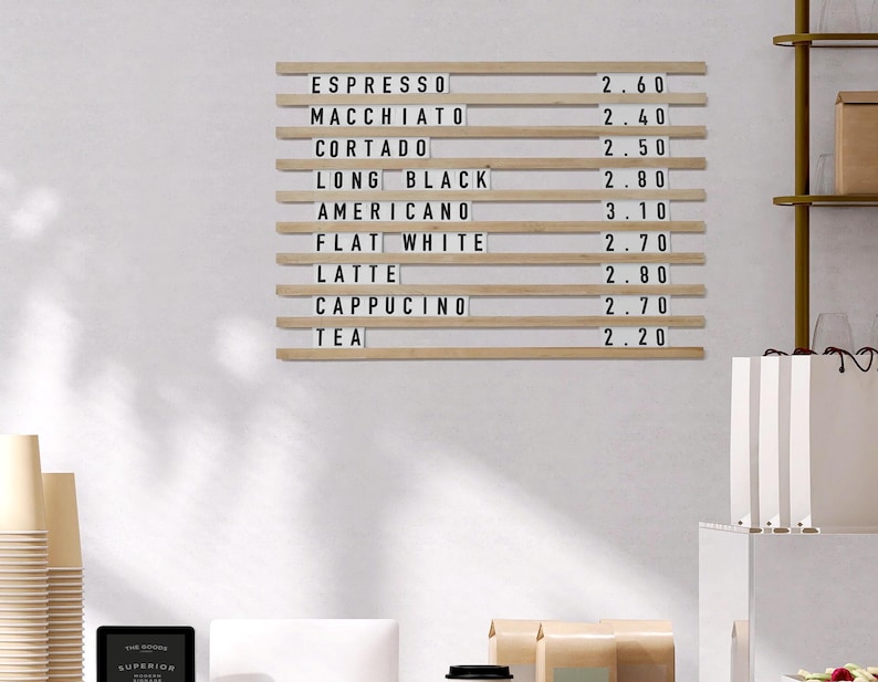 Interchangeable Letters on Wooden Rails. Menu Board for Cafes and ...