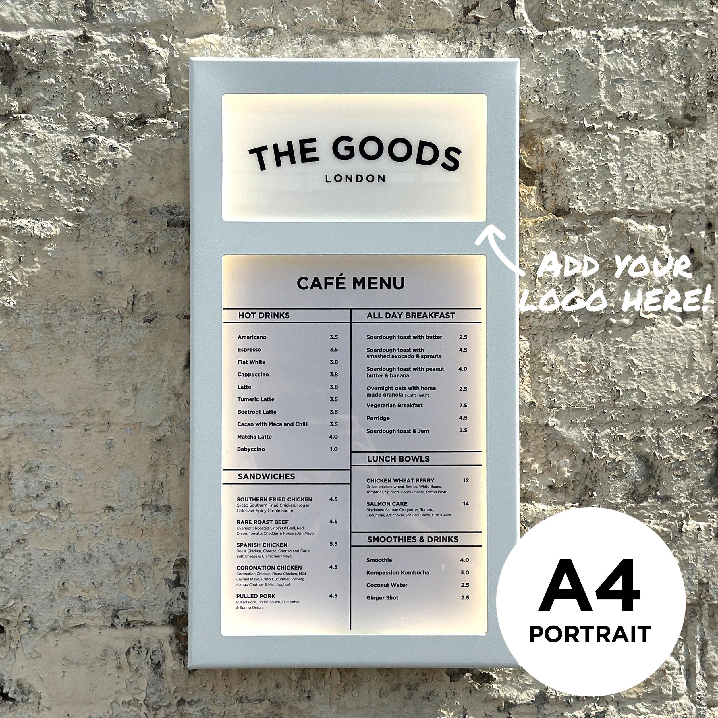 The Streatham - Branded White Exterior Menu Boxes (A4, A3 Portrait ...