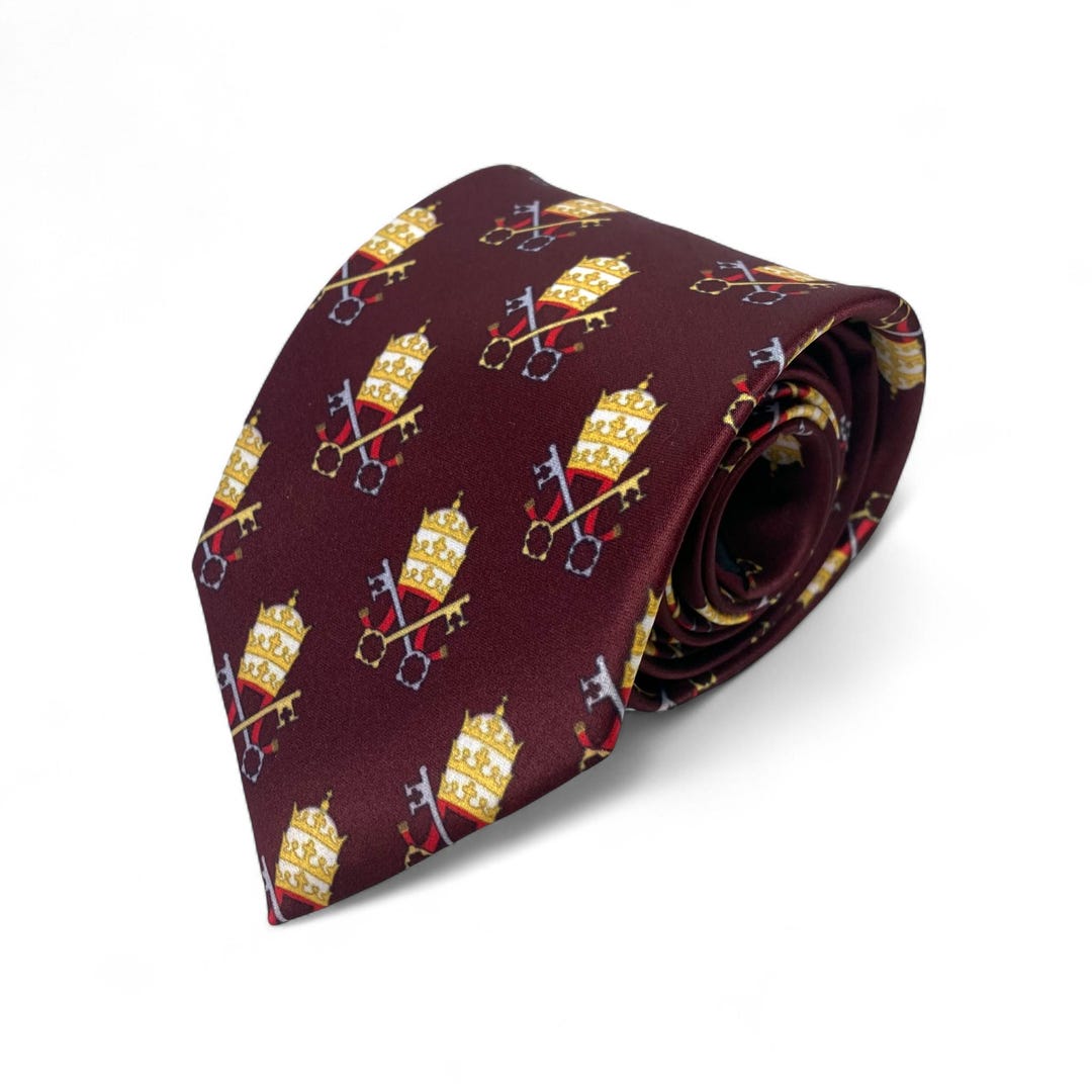 Papal Tiara and Keys Necktie Maroon Catholic - Etsy