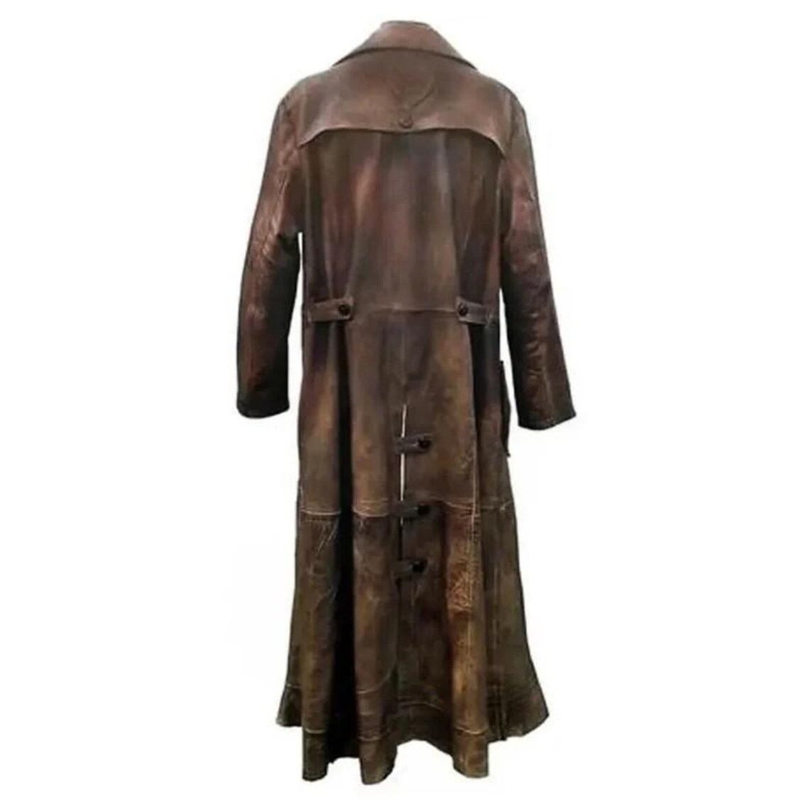 Vintage Brown Distressed Comic Long Coat Real Sheepskin Leather ...