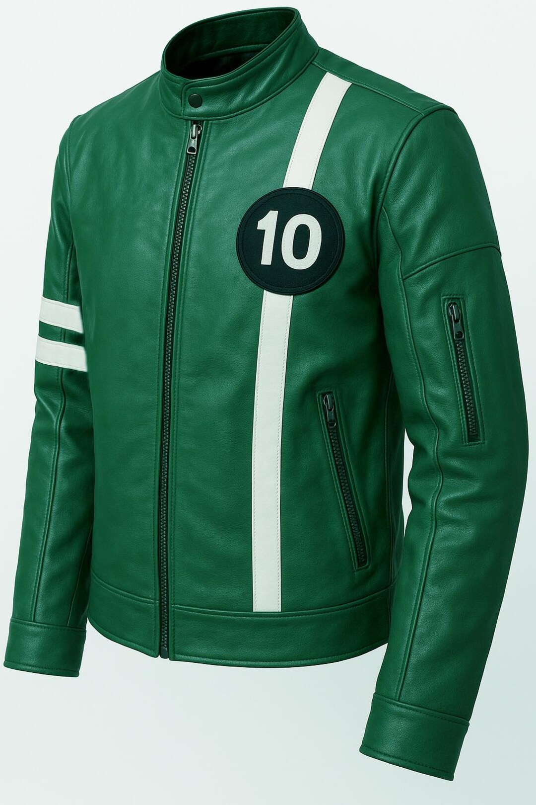 Embossed Faux Leather Superhero Jacket: Handmade Green Cosplay Biker ...