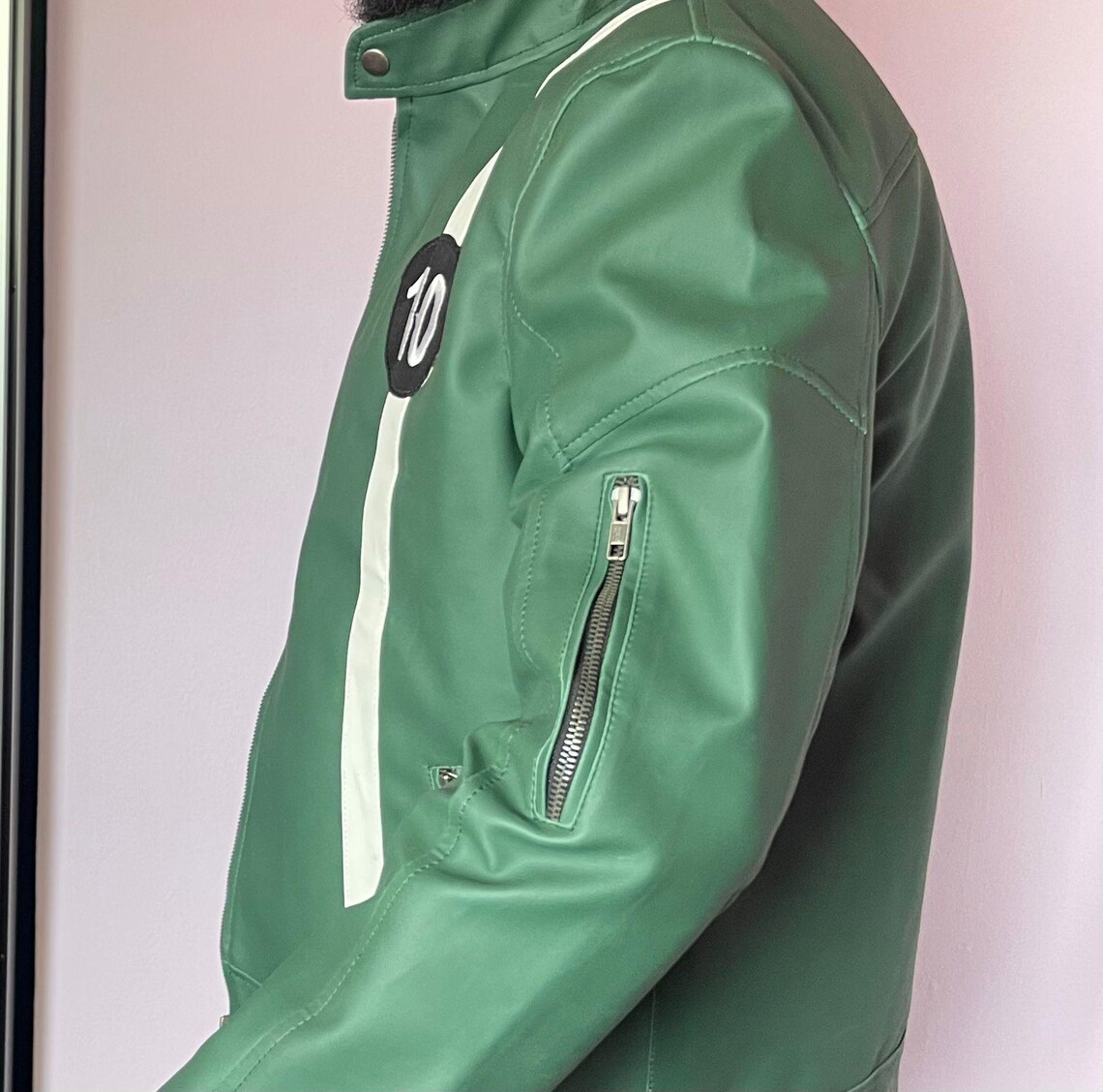 Embossed Faux Leather Superhero Jacket: Handmade Green Cosplay Biker ...