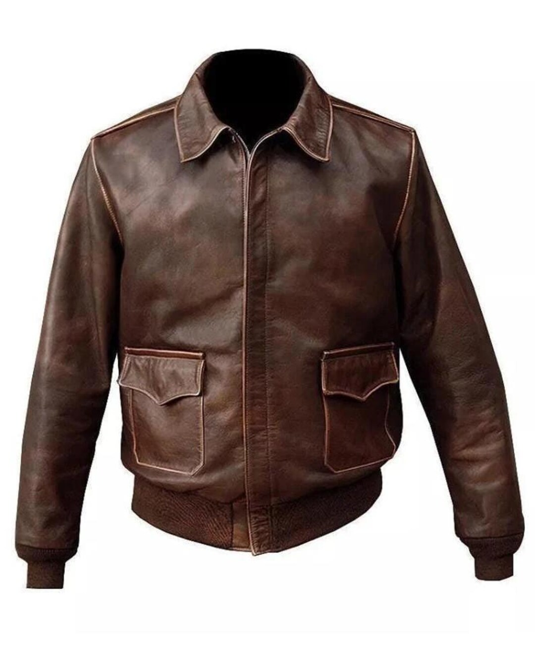 Vintage Military Distressed Brown A2 Style Mens Cowhide Leather Jacket ...