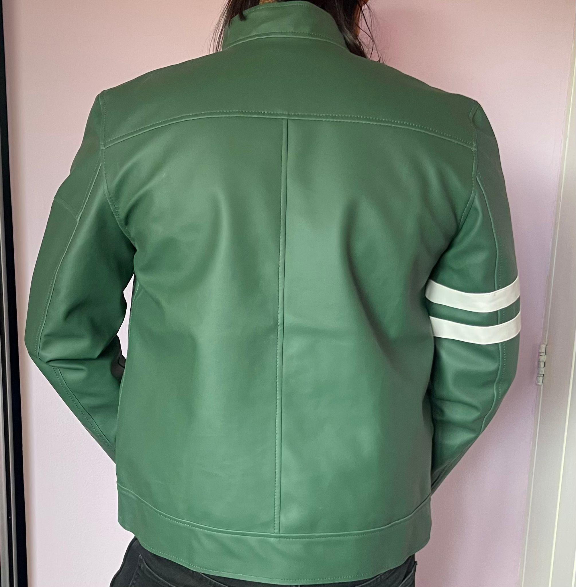 Embossed Faux Leather Superhero Jacket: Handmade Green Cosplay Biker ...