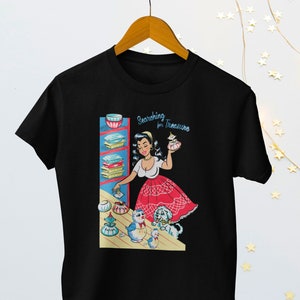 Vintage Kitsch Shopping Ladies T-shirt Black | Pinup | Rockabilly ...