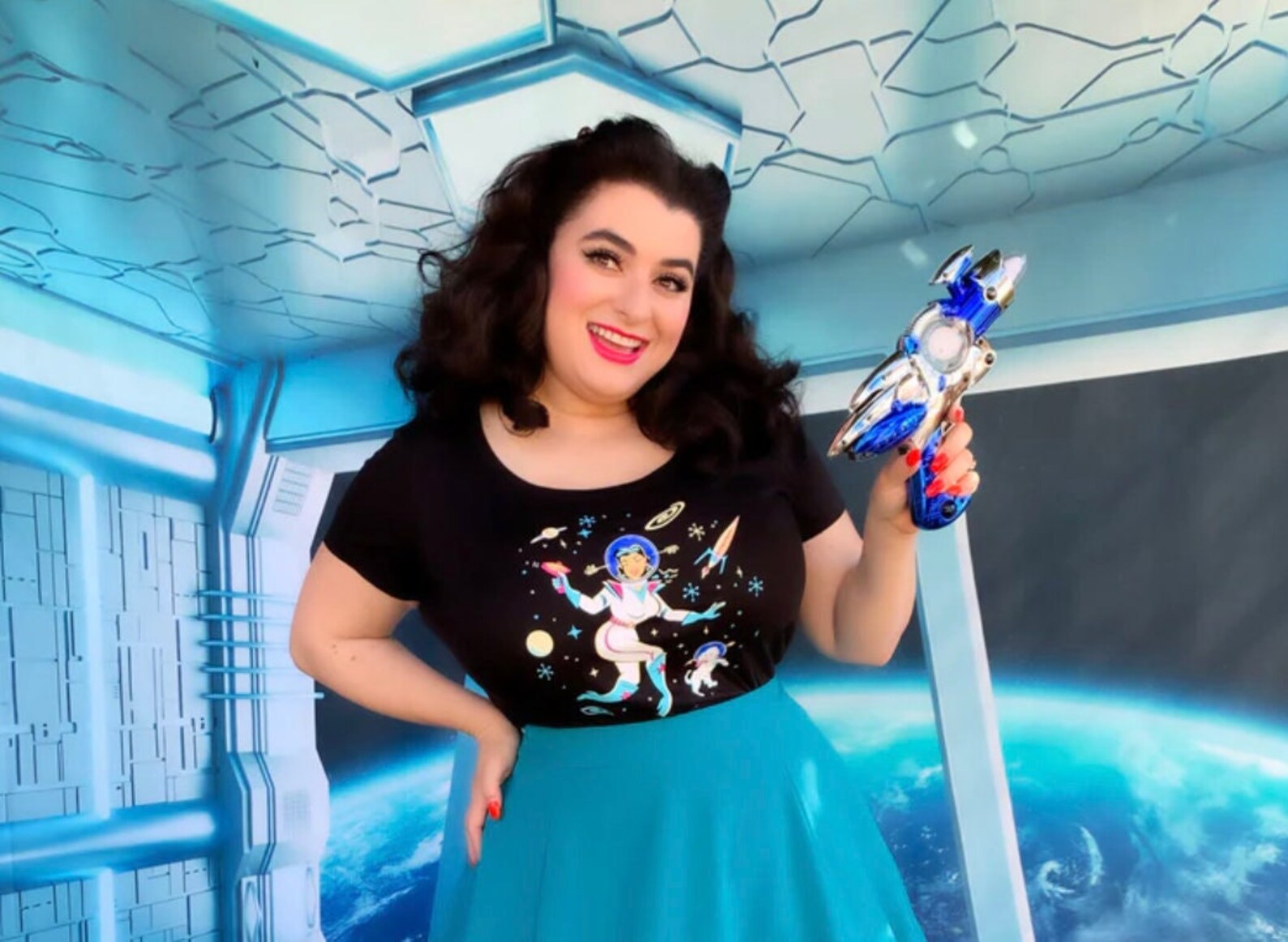 Vintage Style Space Pinup T-shirt Mid-century Atomic Retro Rocket Solar ...