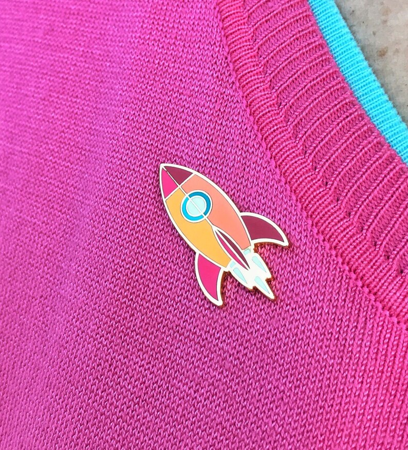 Retro Atomic Rocket Ship Enamel Lapel Pin - Vintage Space Age Inspired ...