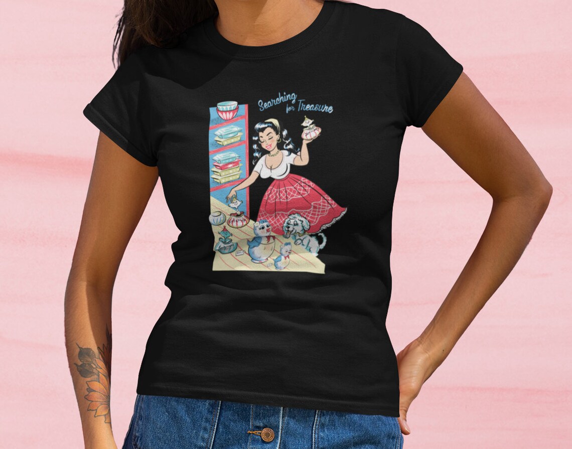 Vintage Kitsch Shopping Ladies T-shirt Black Pinup - Etsy