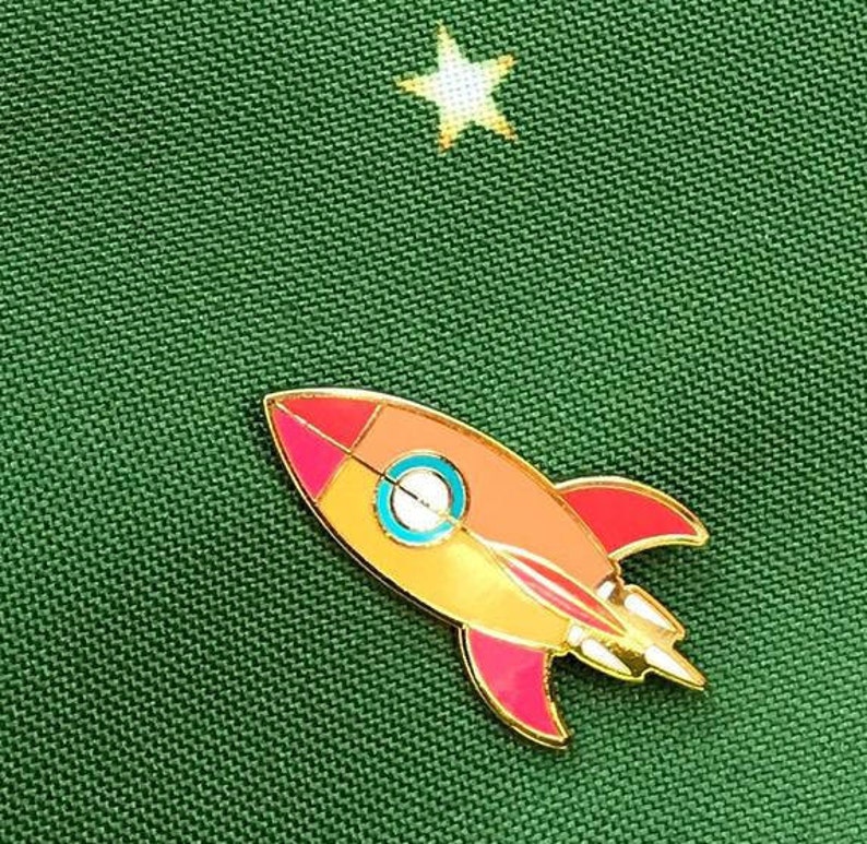 Retro Atomic Rocket Ship Enamel Lapel Pin - Vintage Space Age Inspired ...
