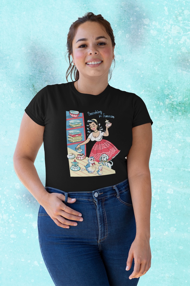 Vintage Kitsch Shopping Ladies T-shirt Black Pinup - Etsy