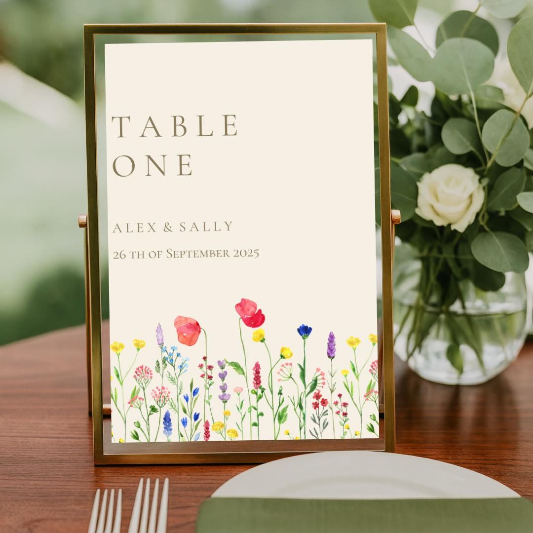 Wedding Table Numbers Template Flower Table Numbers Wedding Wildflower ...