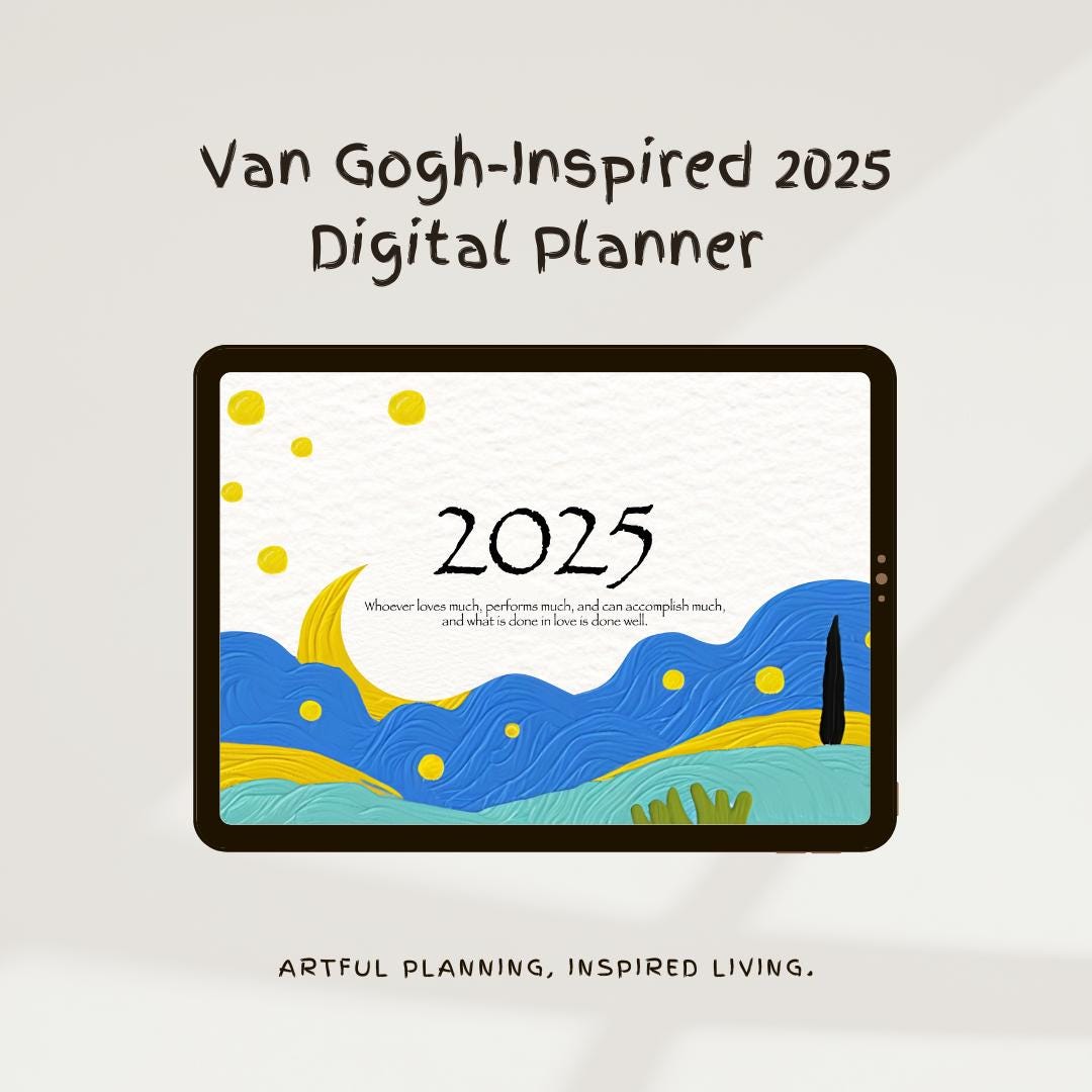 Digital Planner, 2025, Goodnote Planner, Art, Van Gogh, Daily Planner, Weekly Planner ...