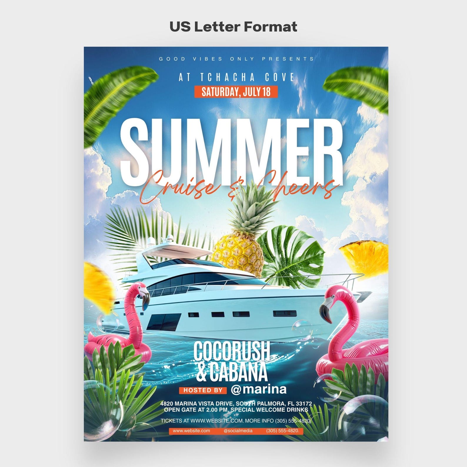 Summer Party Flyer Canva Template | Cruise Party Flyer Template | Yacht ...