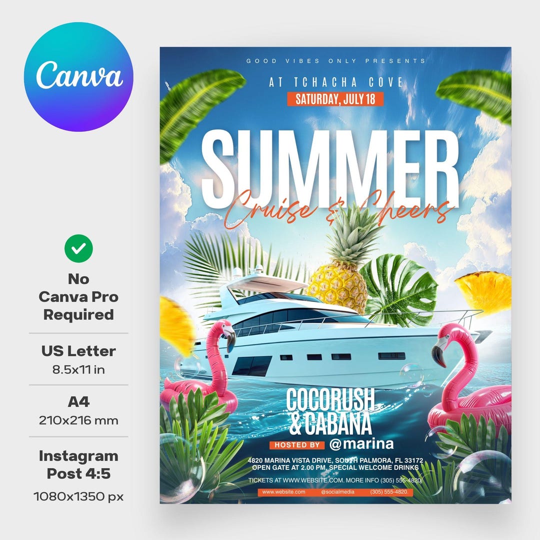 Summer Party Flyer Canva Template | Cruise Party Flyer Template | Yacht ...