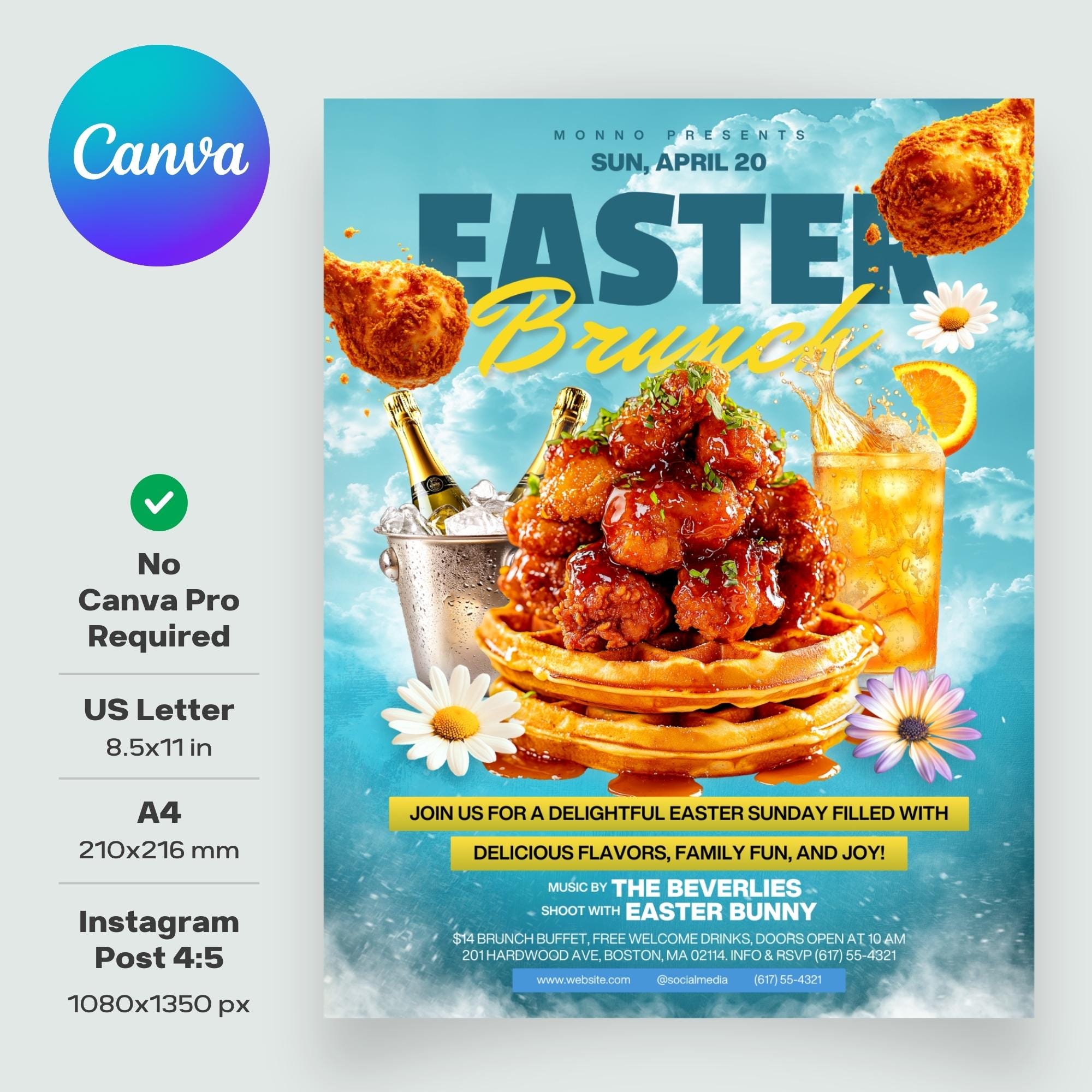 Easter Brunch Flyer Canva Template | Easter Brunch Restaurant Canva ...