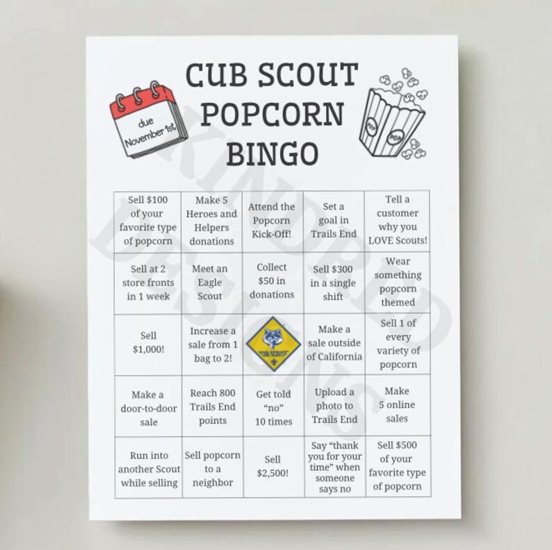 Cub Scout Popcorn Selling Bingo - Etsy