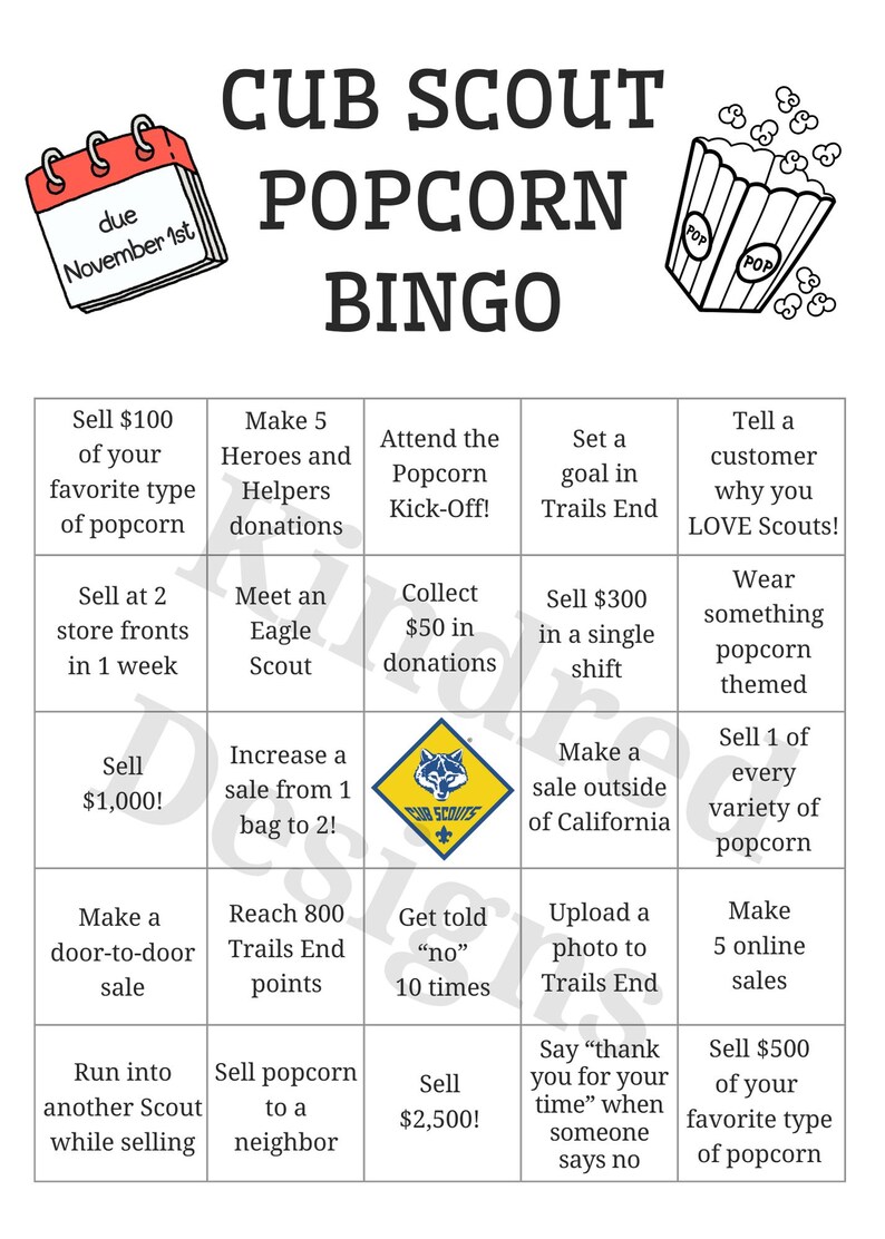 Cub Scout Popcorn Selling Bingo - Etsy