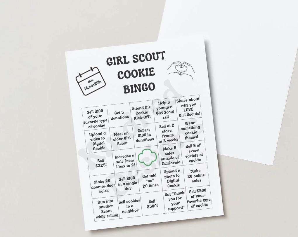 Girl Scout Cookie Selling Bingo Card - Etsy