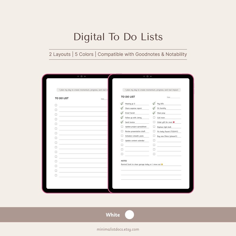 Minimalist To-do Lists for Goodnotes: 2 Layouts, 5 Colors (PDF Download ...