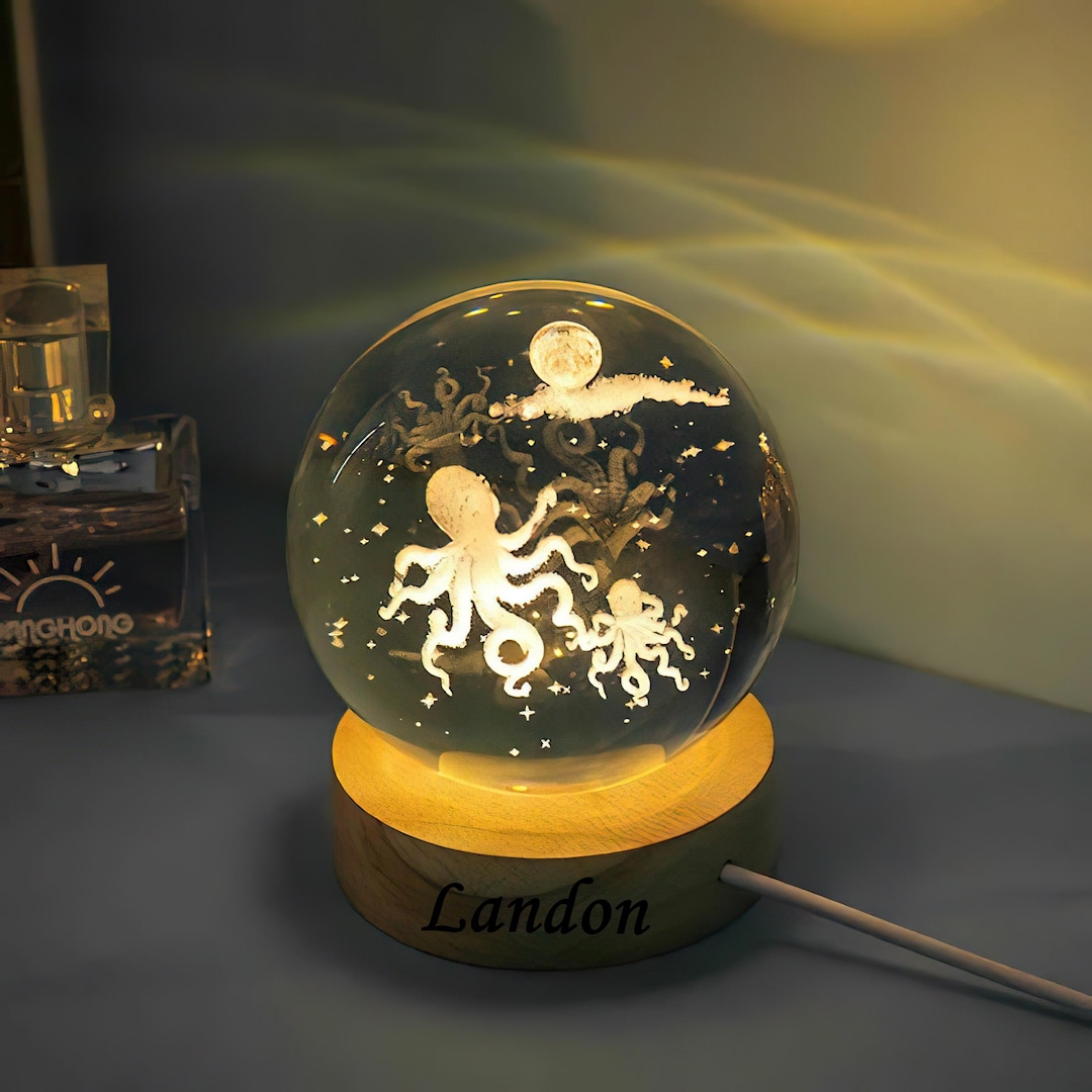 Personalized Octopus Night Lamp, Crystal Ball Lamp, Glass Globe Light ...